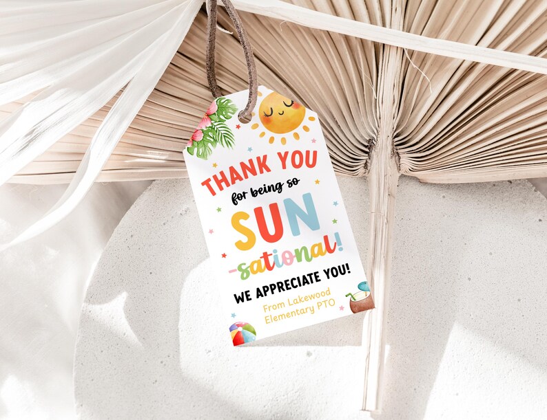 Sun-sational Teacher Appreciation Week Gift Tag, Summer Beach Theme ...