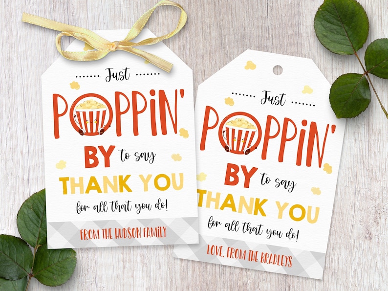 Popcorn Gift Tag Editable Popping by to Say Thank You - Etsy