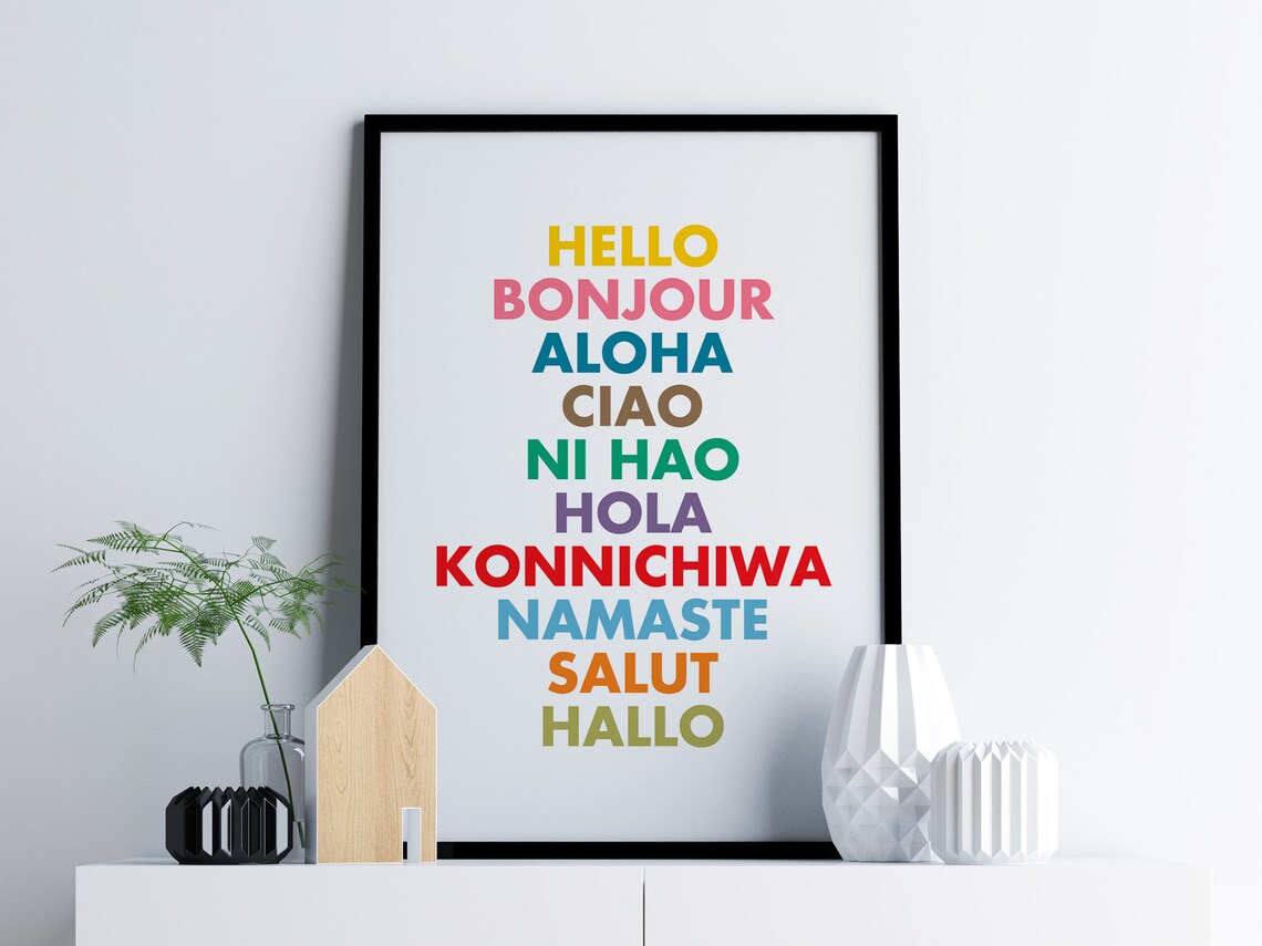 Hello in Different Languages Sign Colorful Typography Wall - Etsy