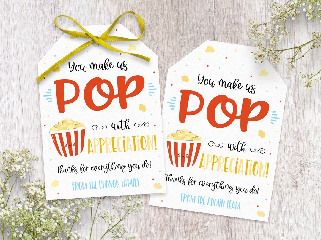 Editable Popcorn Gift Tag, Pop With Appreciation, Thank You Gift for ...