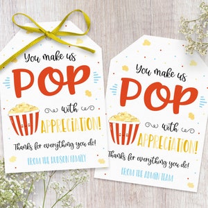 Editable Popcorn Gift Tag, Pop With Appreciation, Thank You Gift for ...