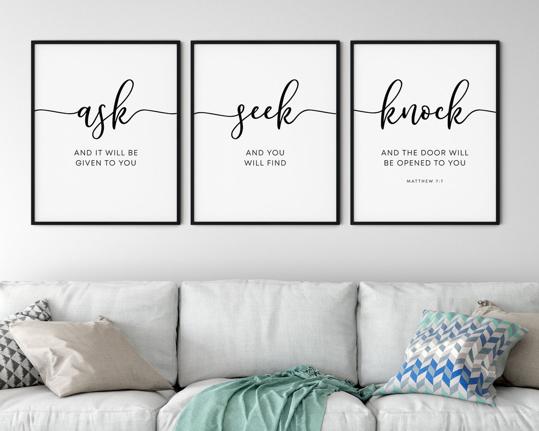 Ask Seek Knock Bible Verse Print, Set of 3 Scripture Wall Arts, Matthew ...