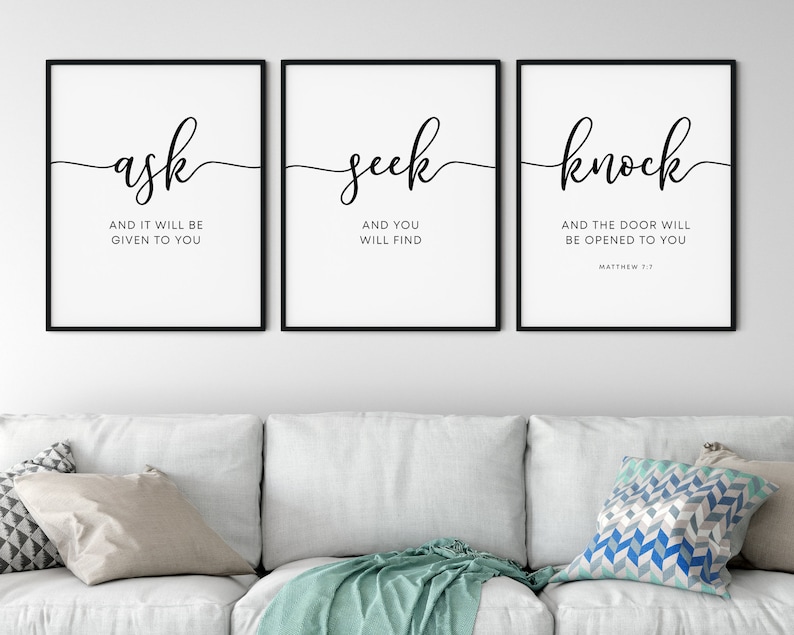 Ask Seek Knock Bible Verse Print Set of 3 Scripture Wall | Etsy