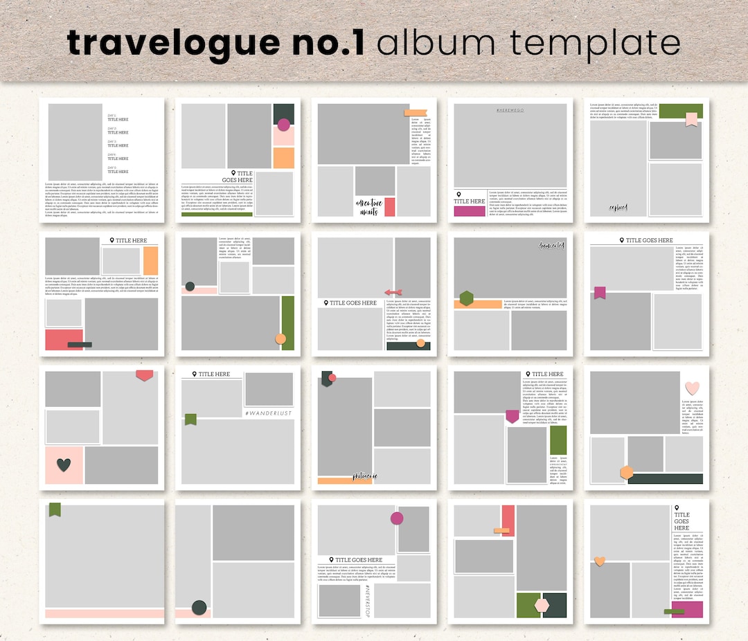 Travel Album Templates, Photobook Templates, Digital Scrapbooking, 12* ...