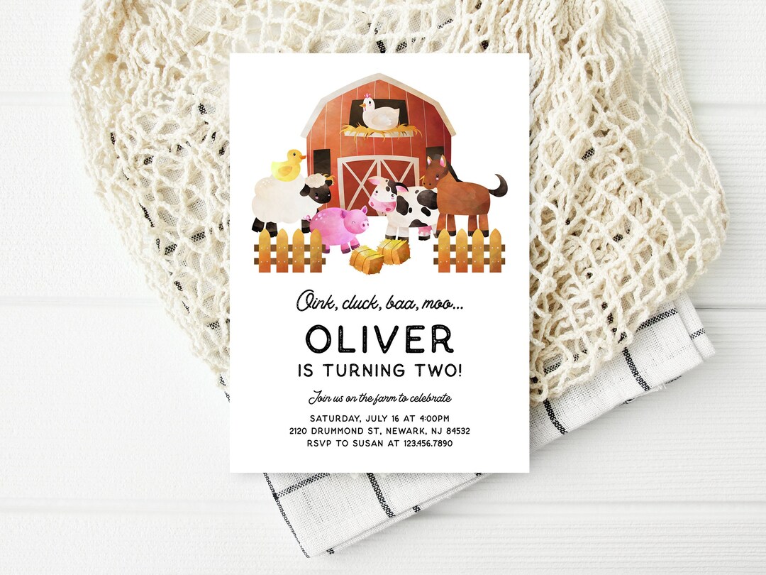 Farm Birthday Invitation, Modern Barnyard Birthday Party, Boy Farm ...