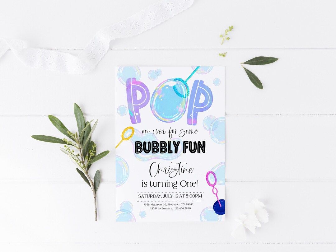 Bubble Birthday Invitation, Pop on Over for Some Bubbly Fun, Soap ...