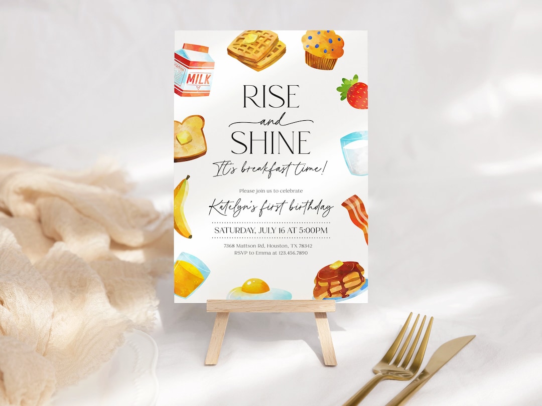 Breakfast Birthday Invitation, Rise & Shine Baby First Birthday Invite ...