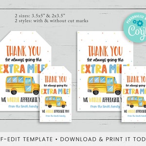 Bus Driver Appreciation Gift Tag, Thank You for Always Going the Extra ...