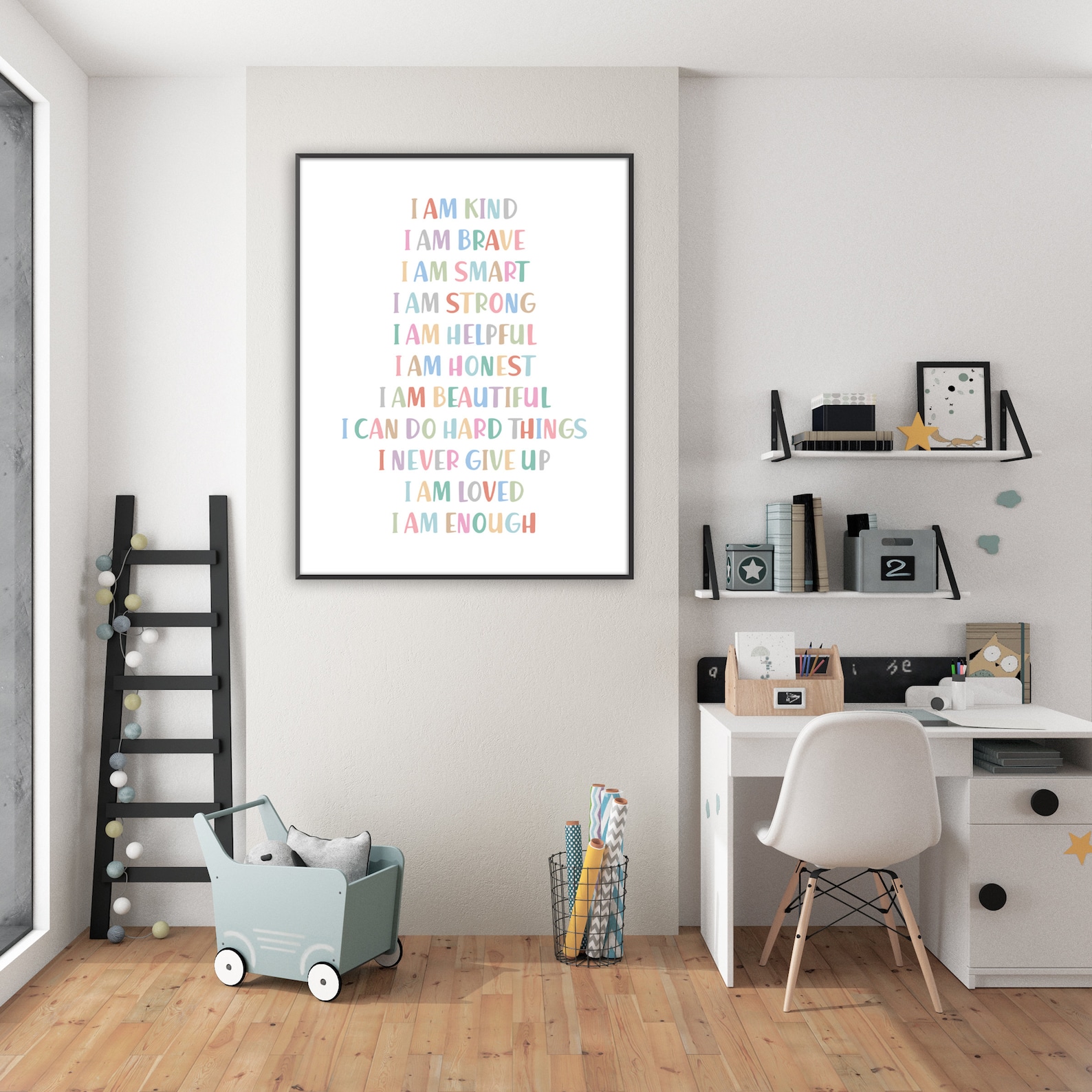 Affirmations Wall Art for Kids, I Am Kind I Am Smart, Rainbow Nursery ...