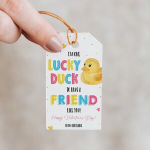 Rubber Duck Valentine Gift Tag, Lucky Duck Kid Valentine's Day Tag ...
