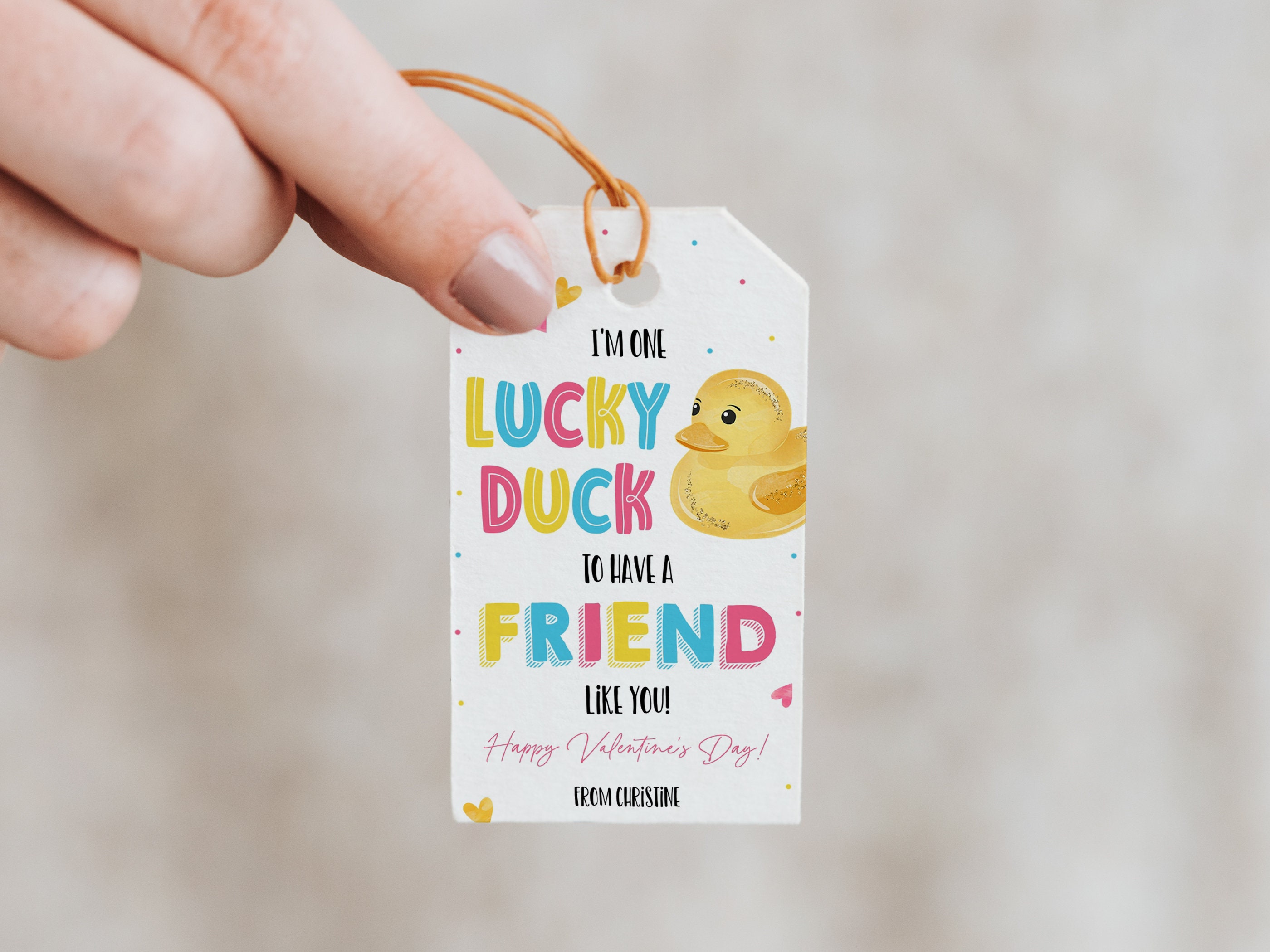 Rubber Duck Valentine Gift Tag, Lucky Duck Kid Valentine's Day Tag ...