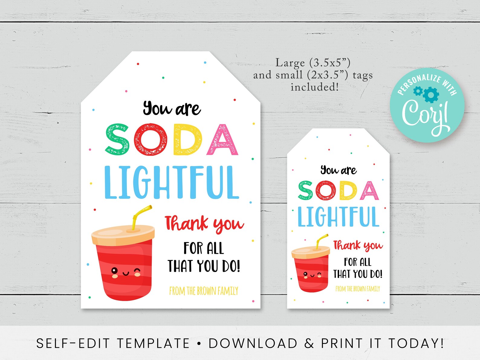 Soda Gift Tag You Are Soda-lightful Teacher Nurse Volunteer - Etsy