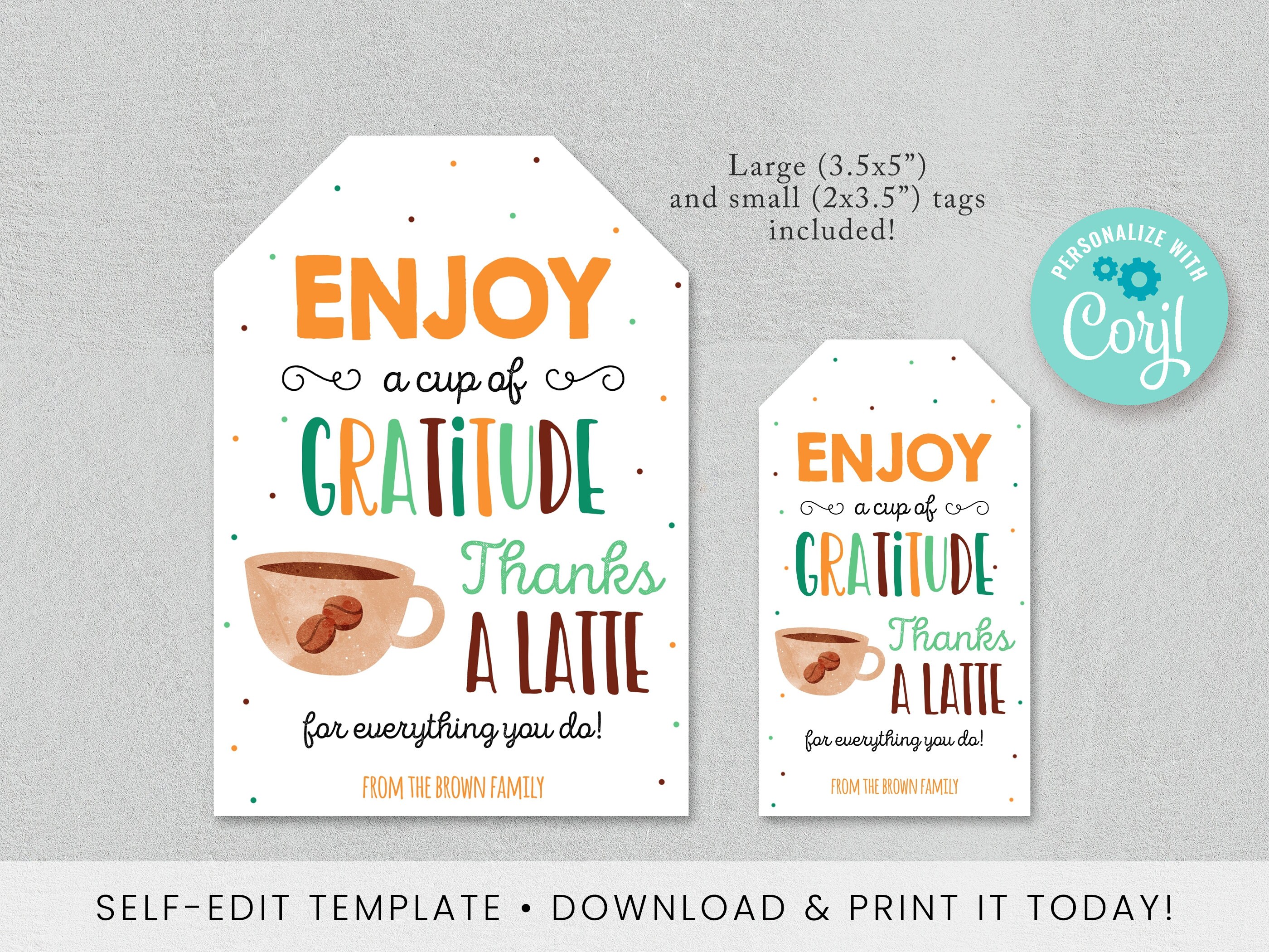 Coffee Thank You Gift Tag Thanks A Latte Appreciation Gifts - Etsy UK