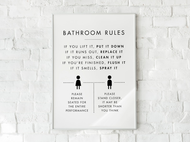 Bathroom Rules Wall Art Printable Toilet Rules Modern - Etsy