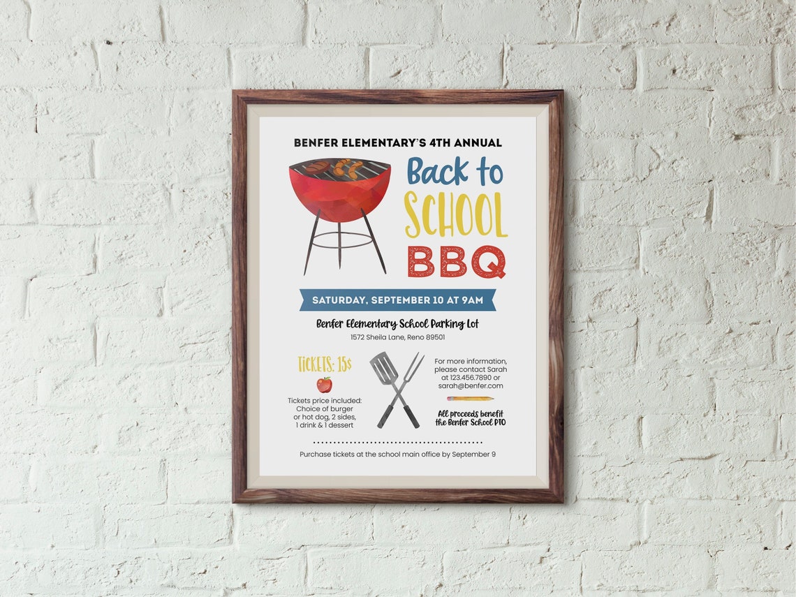 Back to School BBQ Flyer PTO PTA School Fundraiser Poster - Etsy