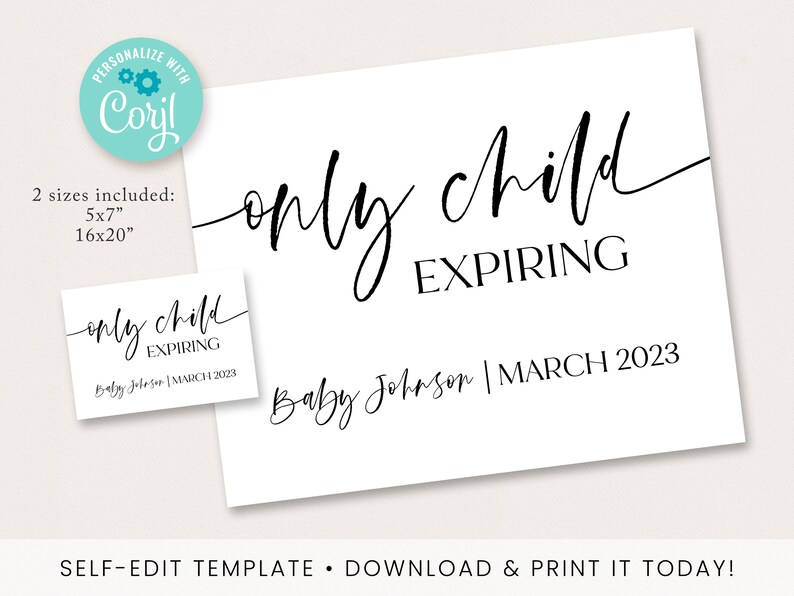 Only Child Expiring Sign Modern Pregnancy Reveal Poster - Etsy
