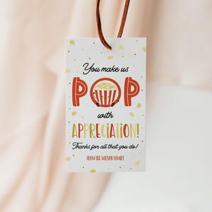 Editable Popcorn Gift Tag, Pop With Appreciation, Thank You Gift for ...