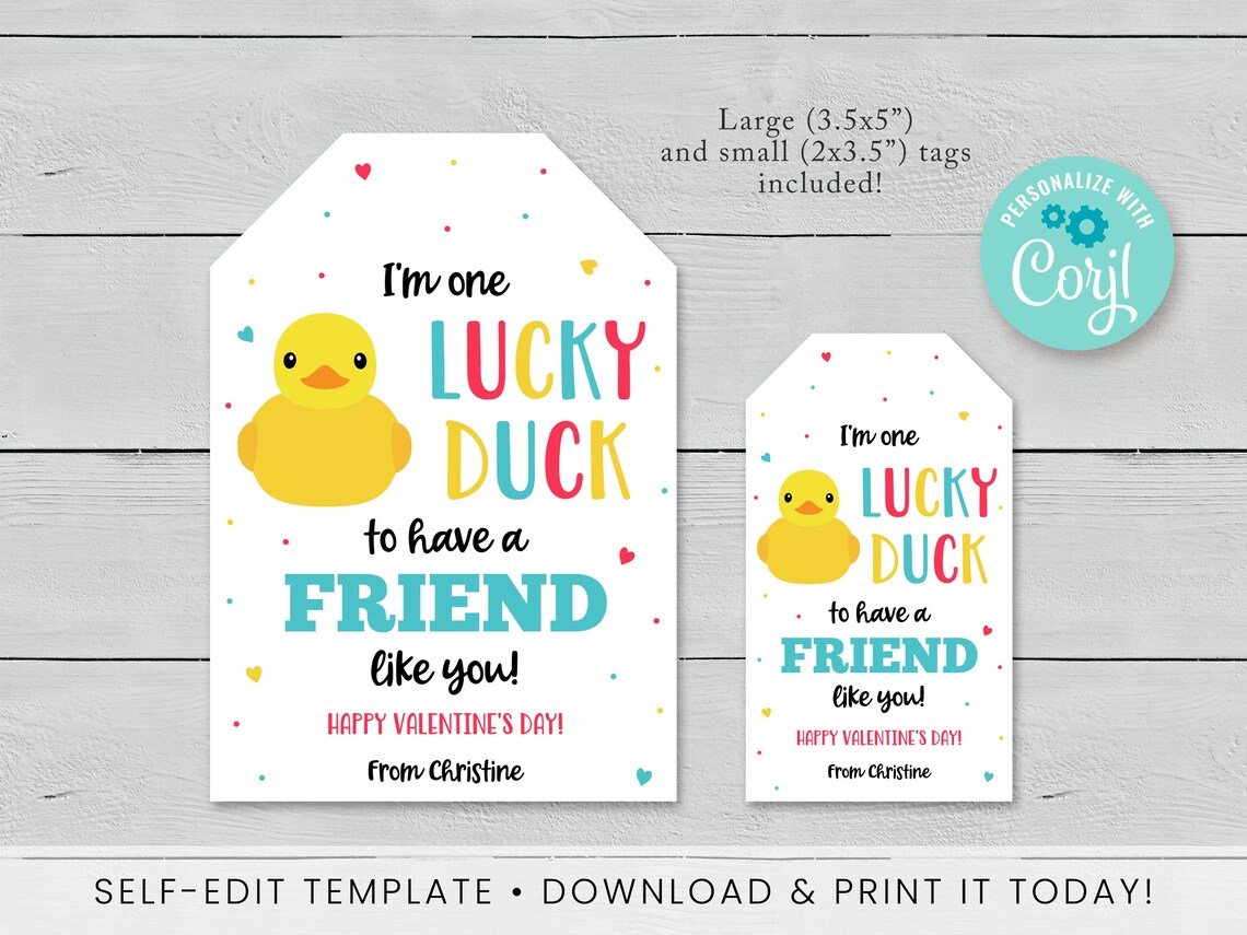 Rubber Duck Valentine Gift Tag Lucky Duck Kid Valentine's - Etsy