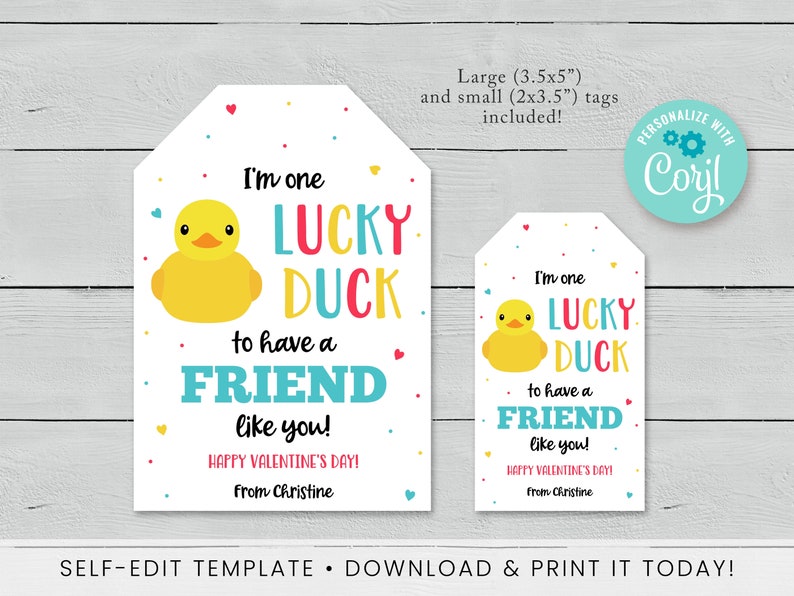 Rubber Duck Valentine Gift Tag Lucky Duck Kid Valentine's - Etsy