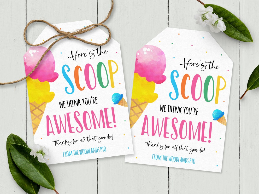 Ice Cream Gift Tag Here's the Scoop You're Awesome - Etsy