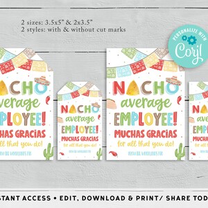 Nacho Average Employee Appreciation Gift Tags, Editable Mexican Themed ...
