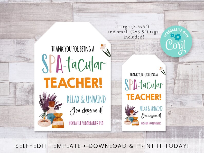 Spa Teacher Gift Tags Spa-tacular Teacher Appreciation Gift | Etsy