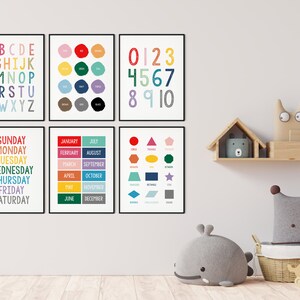 Rainbow Classroom Decor, Set of 6 Educational Prints, Colorful Alphabet ...