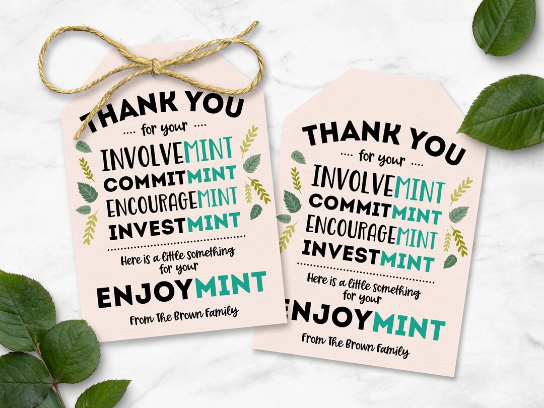 Volunteer Appreciation Gift Tags Editable Mint Favor Tag - Etsy