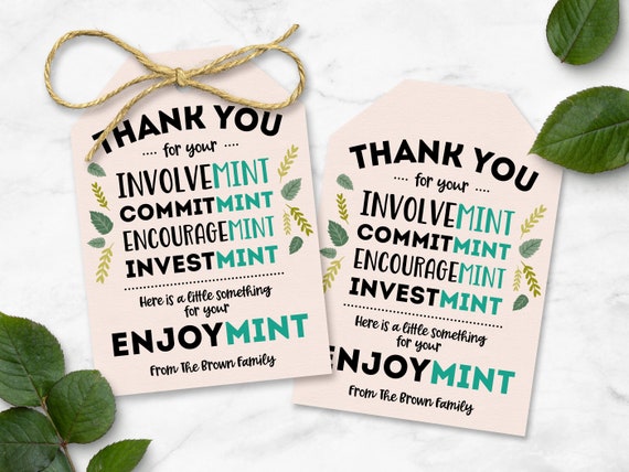 Volunteer Appreciation Gift Tags Editable Mint Favor Tag - Etsy