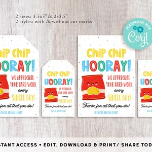 Chips Thank You Tag, Editable Chip Chip Hooray Gift Tag for Teacher ...