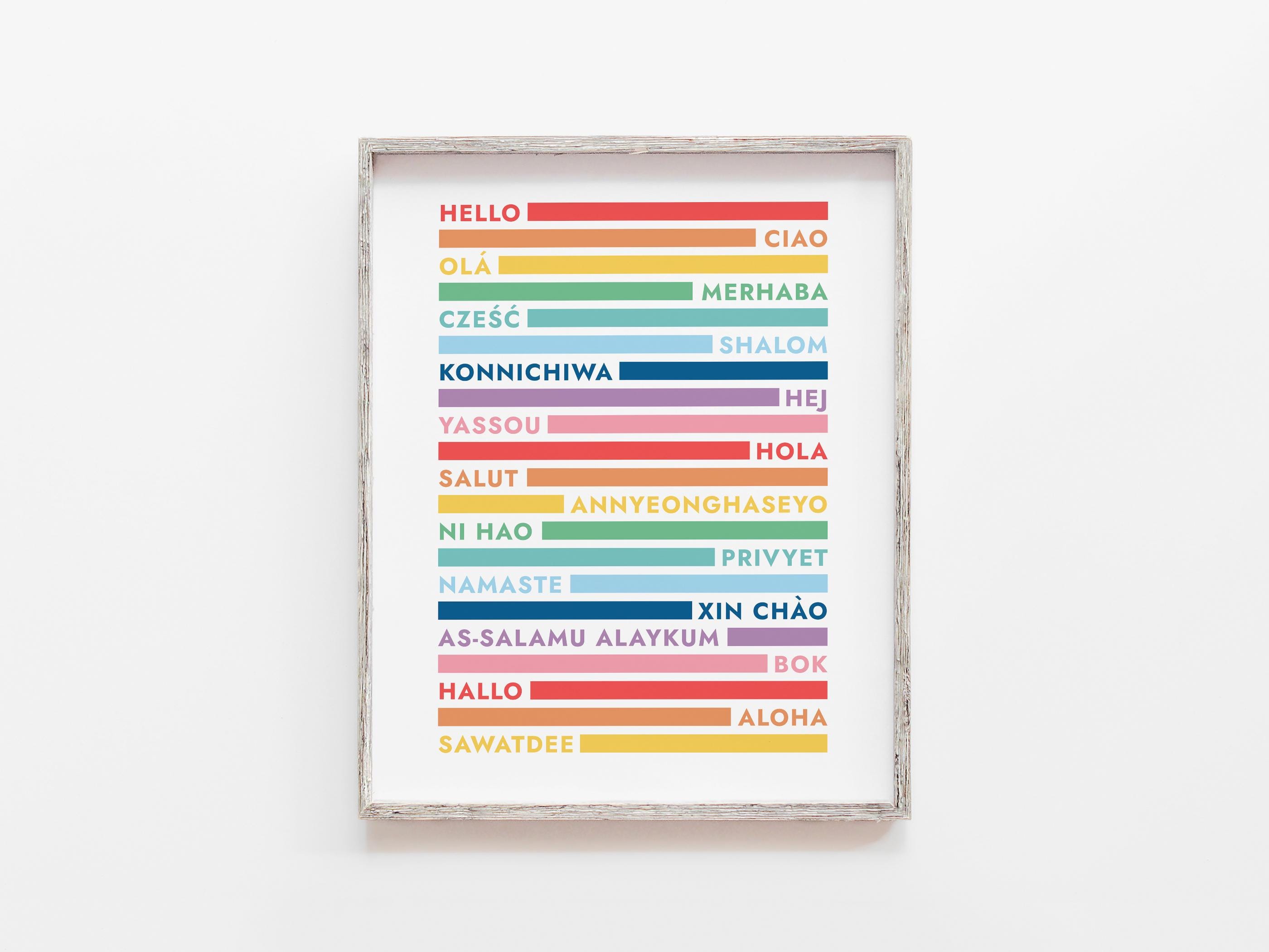 Hello in Different Languages Print, Rainbow Welcome Entryway Sign ...