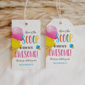 Ice Cream Gift Tag, Here's the Scoop You're Awesome, Summer Thank You ...