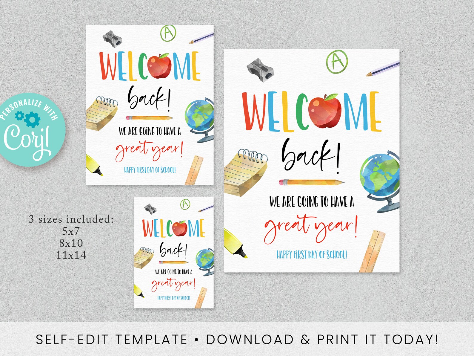Welcome Back to School Sign Editable First Day of School - Etsy