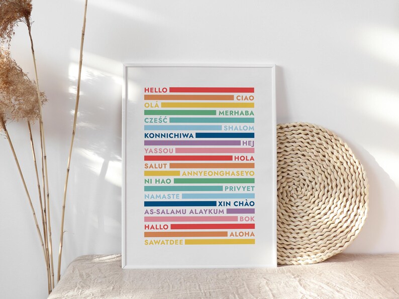 Hello in Different Languages Print, Rainbow Welcome Entryway Sign ...
