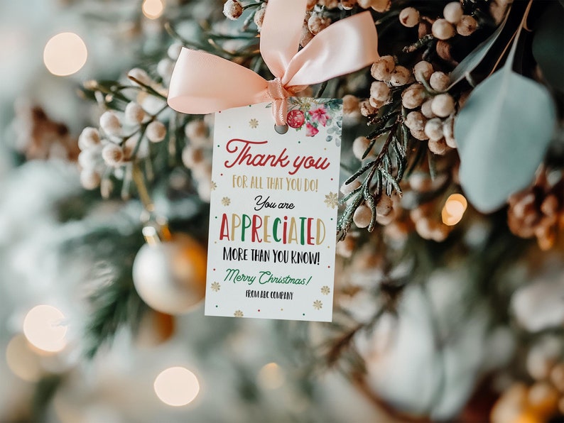 Editable Christmas Thank You Gift Tag, Teacher Staff Employee Holiday ...