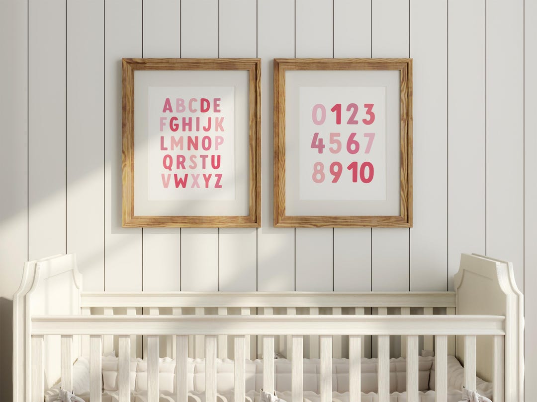 Pink Alphabet Numbers Signs, Educational ABC Poster Set, Pastel Rose ...