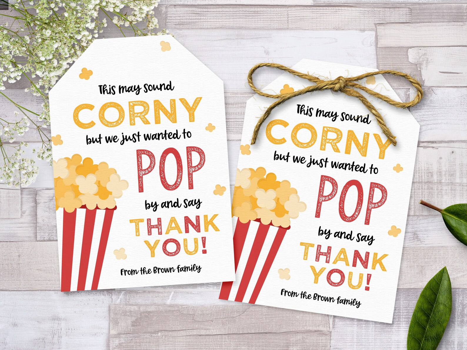 Editable Popcorn Thank You Gift Tag Printable Volunteer Staff - Etsy
