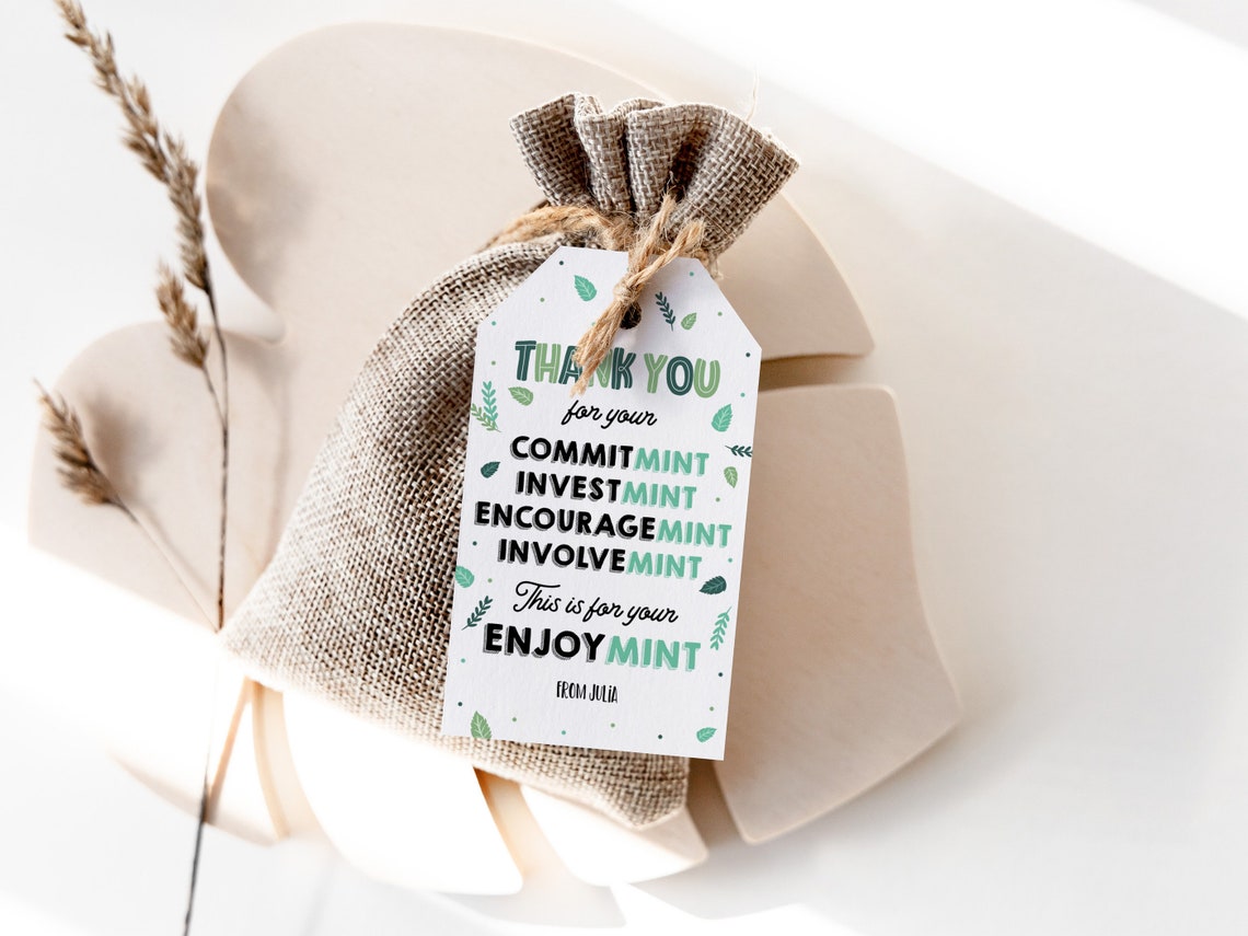 Mint Gift Tag Editable, Volunteer Appreciation Favor Tags, Mint Gum ...