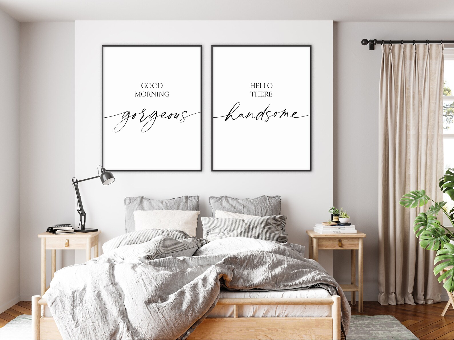 Good Morning Gorgeous Hello Handsome Sign, Set of 2 Bedroom Wall Arts ...