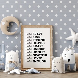 I Am Brave Affirmation Poster for Kids, Nursery Wall Art, I Am Loved I ...