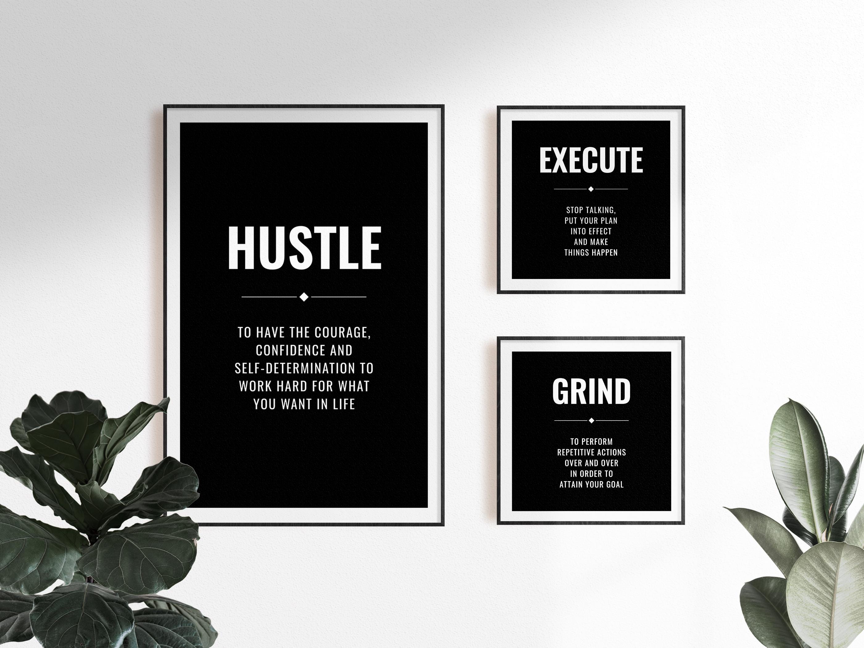 Hustle Grind Execute Office Wall Decor, Motivational Modern Art, Large ...