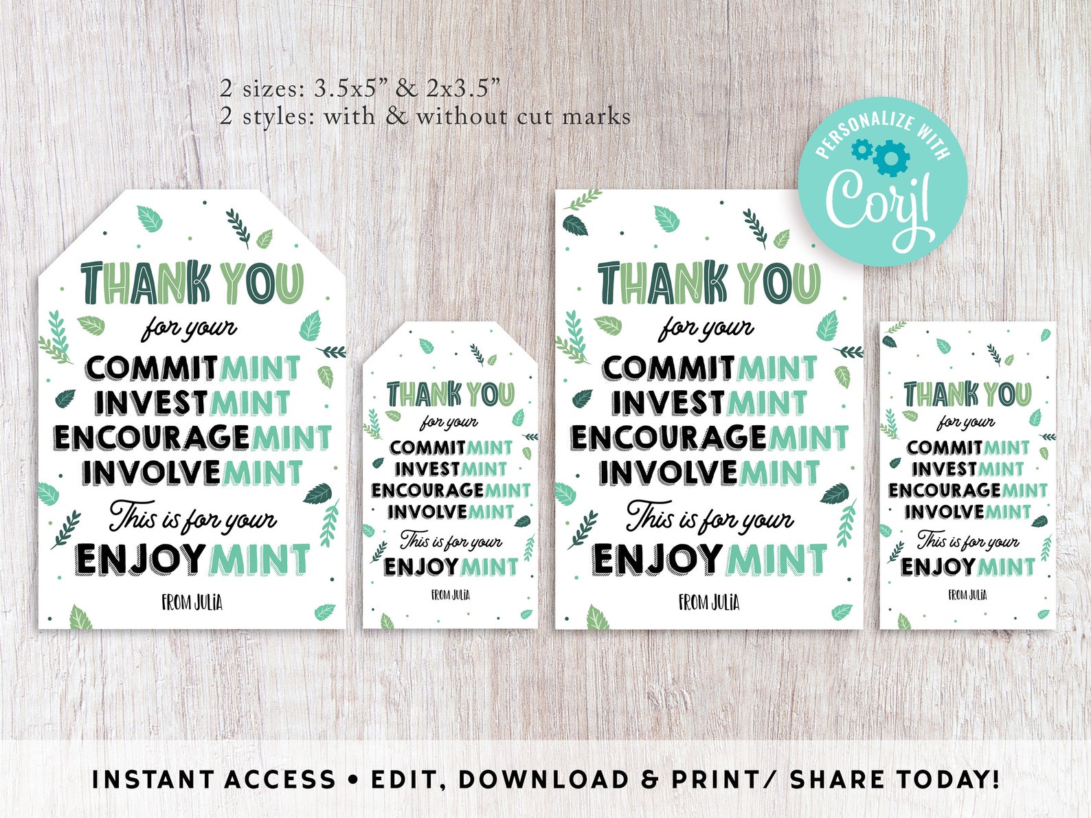 Mint Gift Tag Editable, Volunteer Appreciation Favor Tags, Mint Gum ...