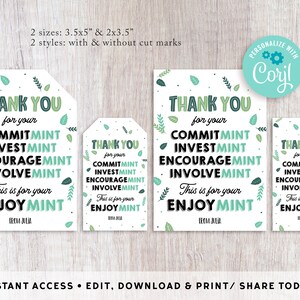 Mint Gift Tag Editable, Volunteer Appreciation Favor Tags, Mint Gum ...