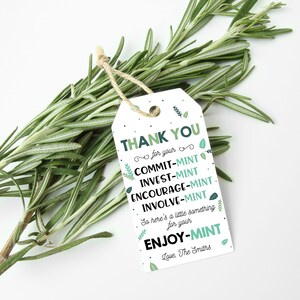 Mint Gift Tag Editable, Volunteer Appreciation Gift Tags, Mint Labels ...