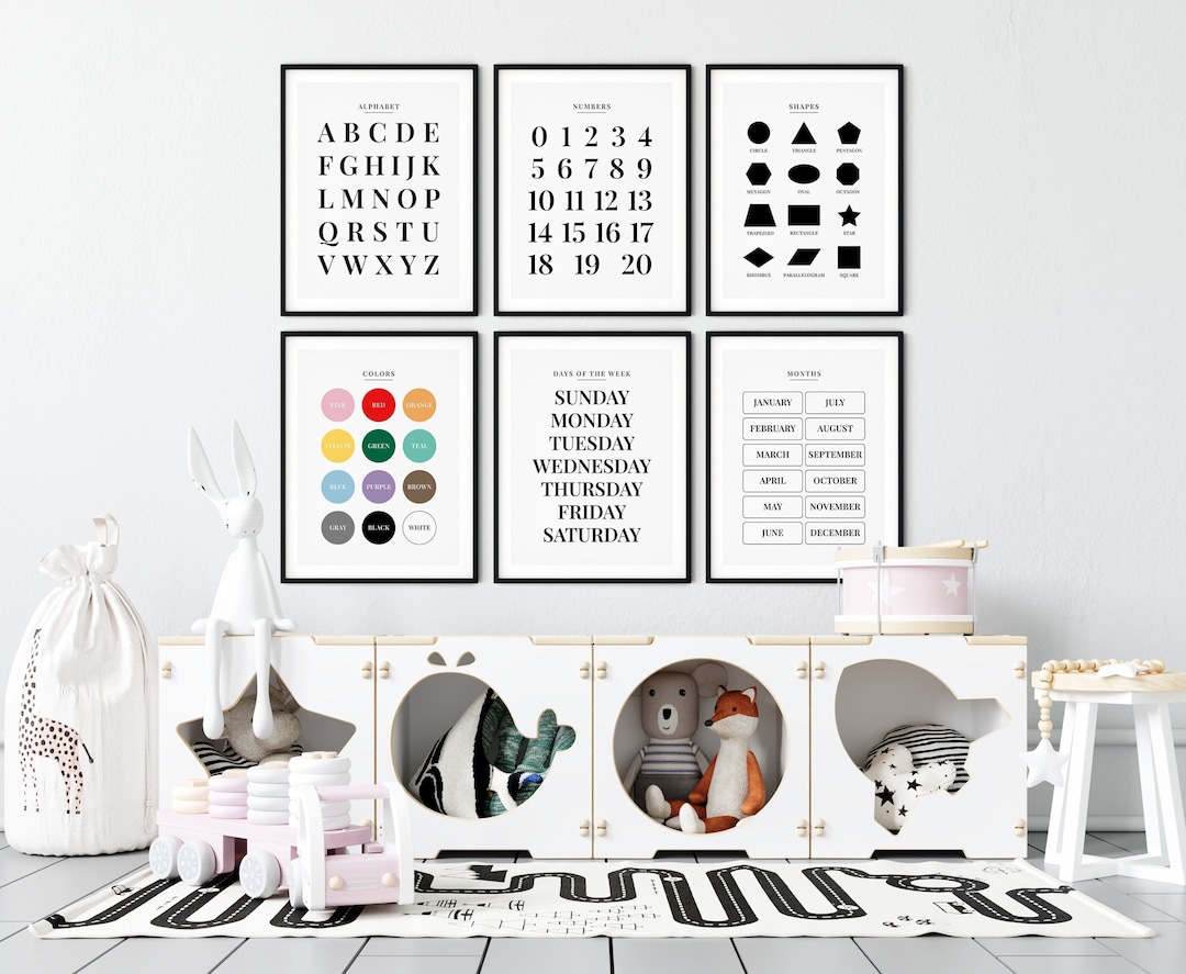 Educational Alphabet Print, Minimalist Numbers Shapes Posters, Modern ...