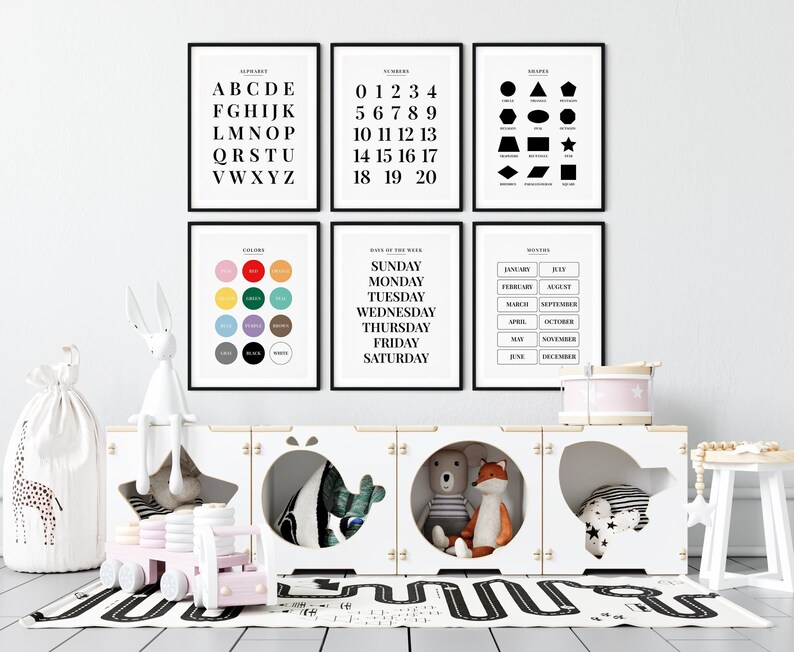 Educational Alphabet Print, Minimalist Numbers Shapes Posters, Modern ...