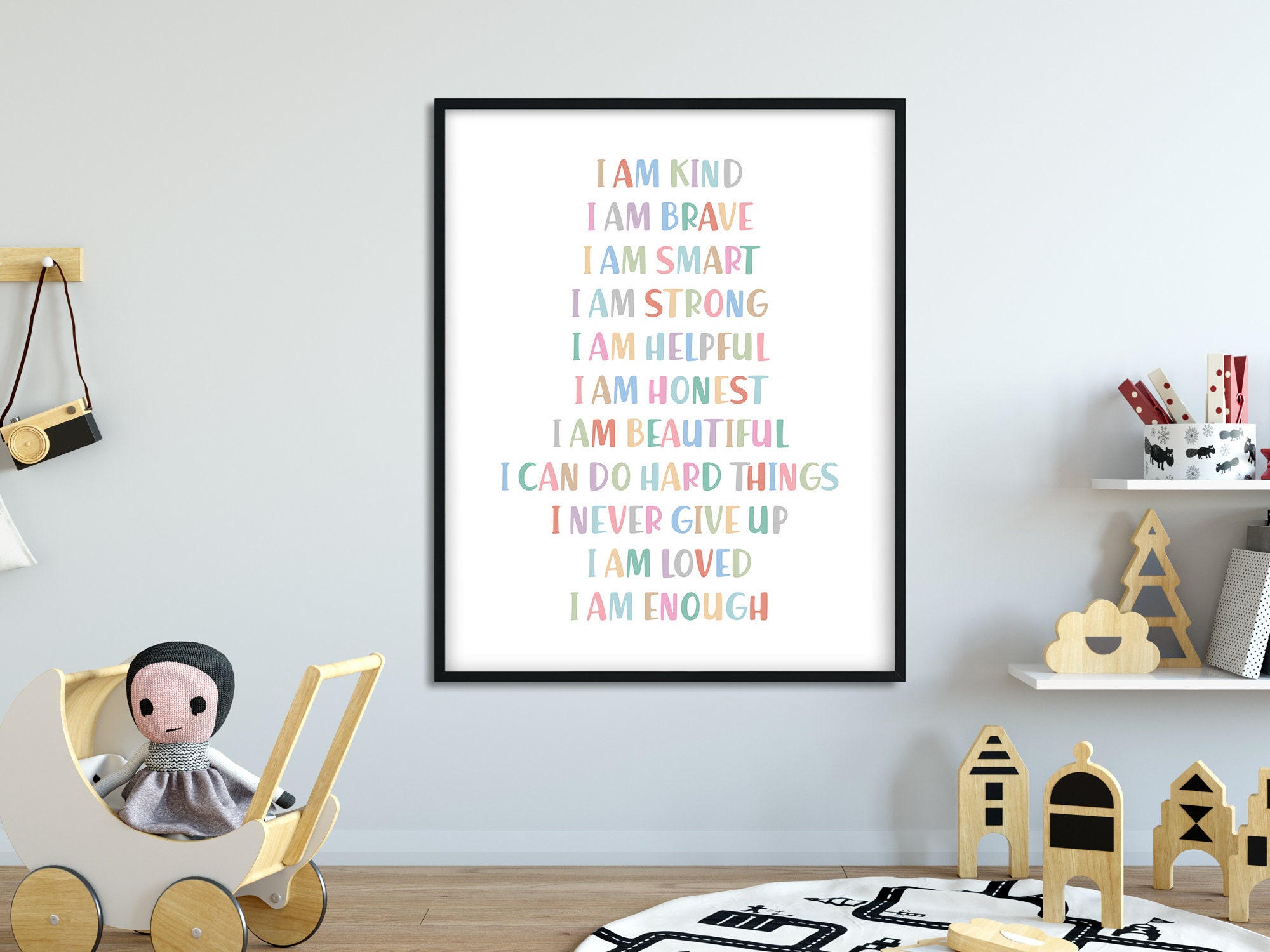 Affirmations Wall Art For Kids I Am Kind I Am Smart Rainbow | Etsy