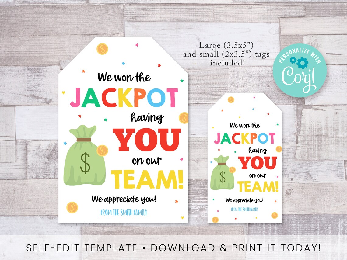 Lottery Appreciation Gift Tag We Won the Jackpot Having You | Etsy