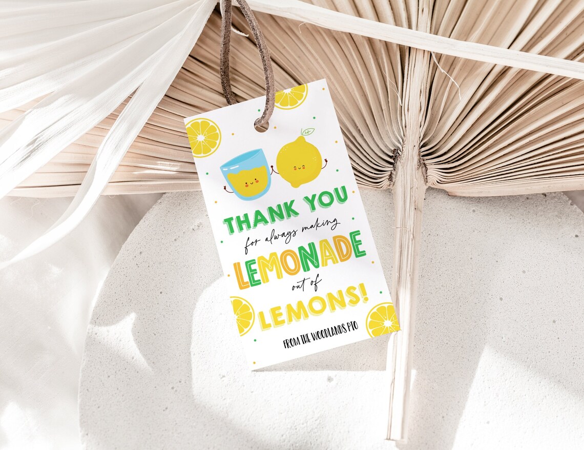 Editable Lemon Thank You Gift Tag, Making Lemonade Out of Lemons ...