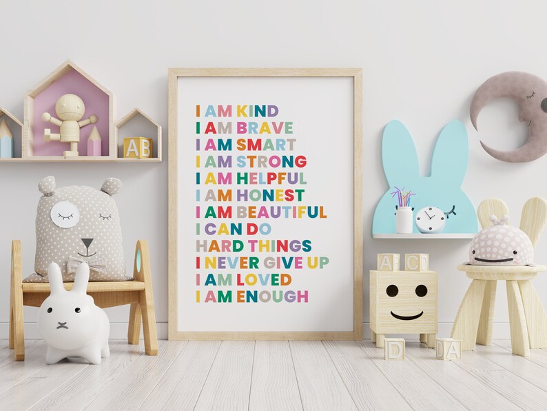 Kid Affirmations I Am Kind I Am Enough Colorful Wall Art - Etsy
